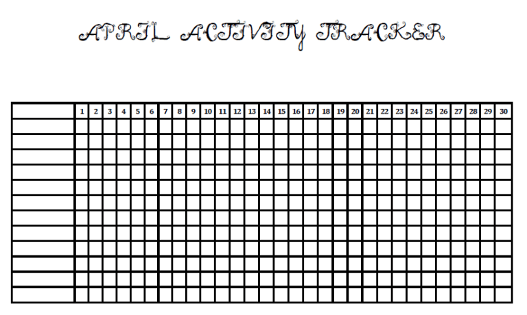 April Activity Tracker – 365 Days of Dana