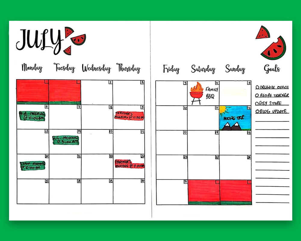 FREE July Monthly Calendar Printable: Watermelon Slices – 365 Days of Dana