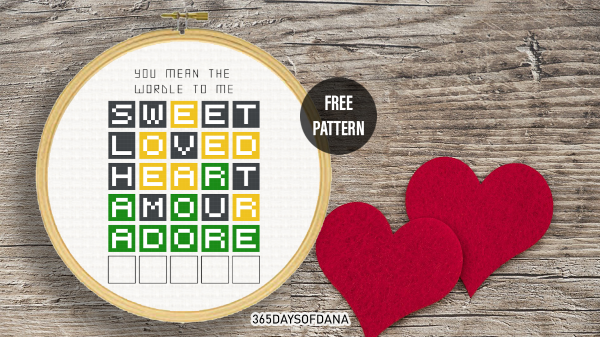 Wordle Valentine Cross Stitch Pattern – 365 Days of Dana