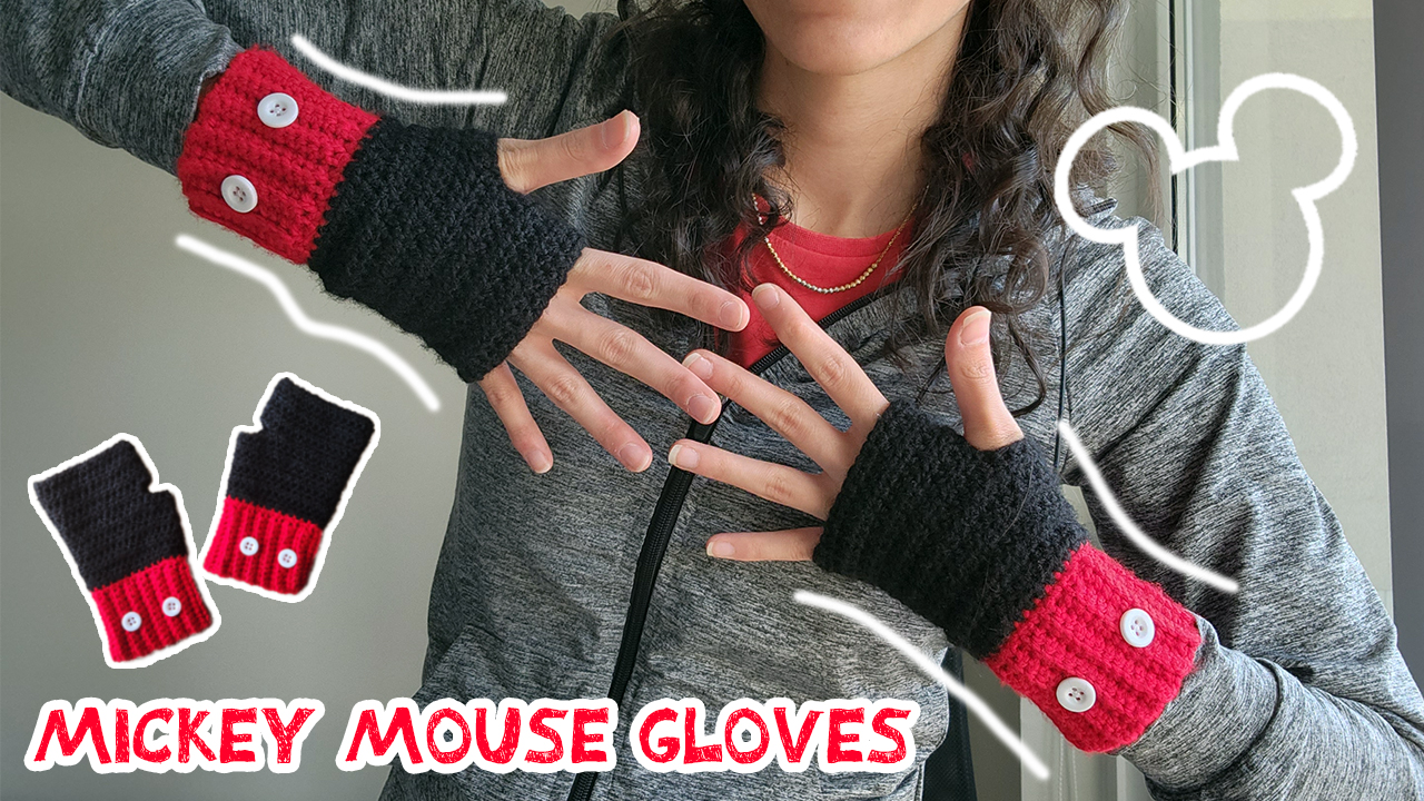 Crochet Mickey Mouse Fingerless Gloves | FREE Pattern + Video Tutorial ...