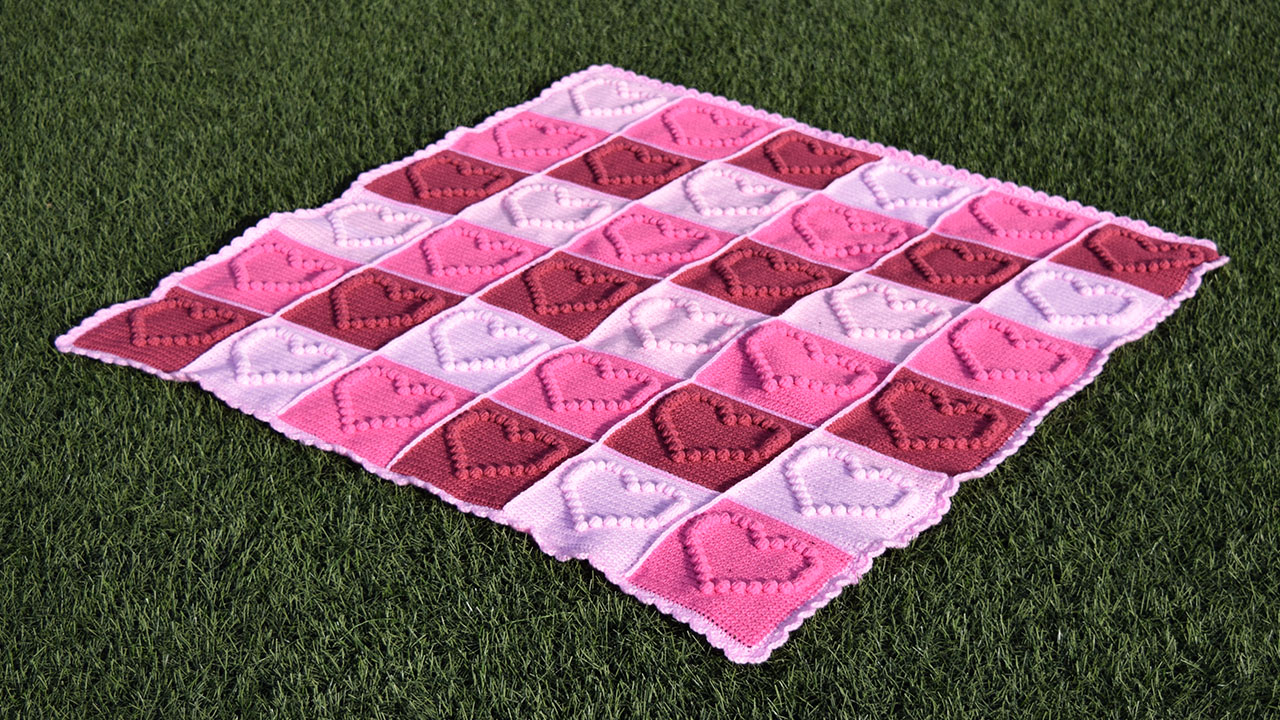 Crochet Bobble Heart Squares Baby Blanket | Free Pattern + Video ...